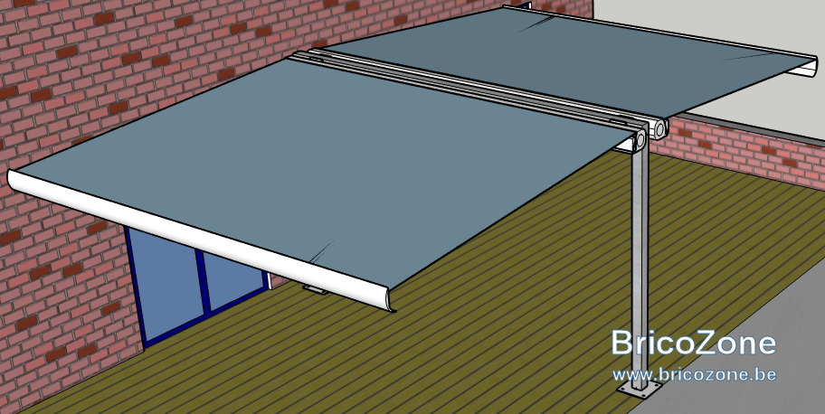 Construction support pour deux stores banne